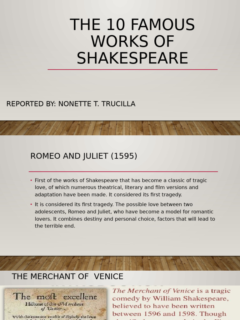 The 10 Famous Work of Shakespeare | PDF | William Shakespeare | Romeo ...