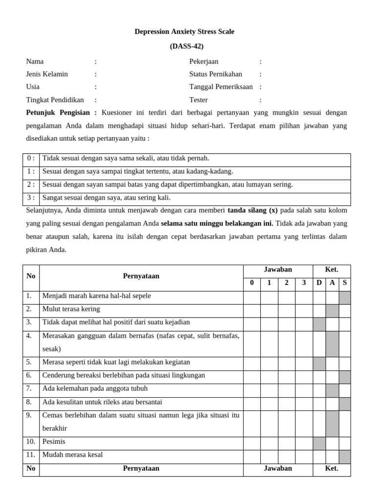 Depression Anxiety Stress Scale (DASS-42) | PDF