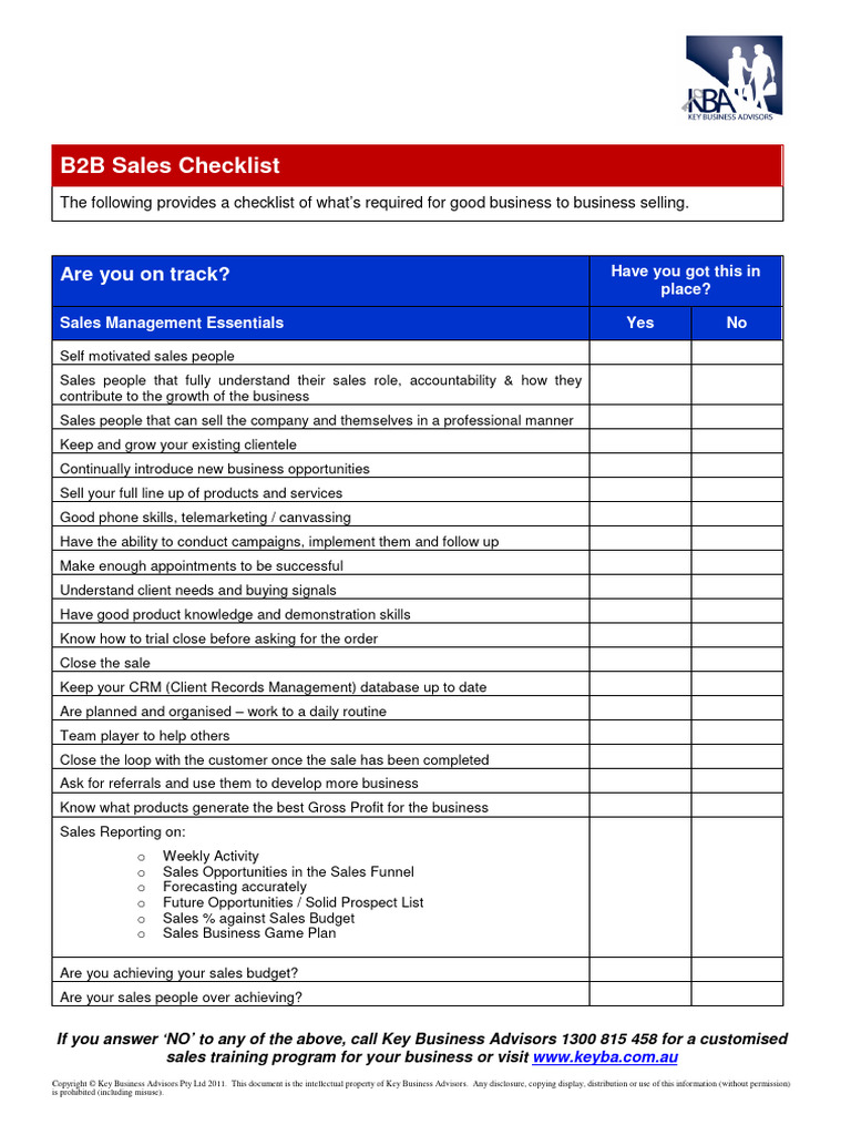 b 2 b Sales Manager Checklist | PDF | Sales | Business