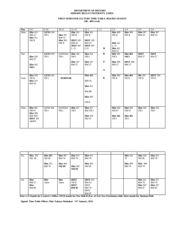 Lecture Tme Table 1st Sem 2024-25 | PDF