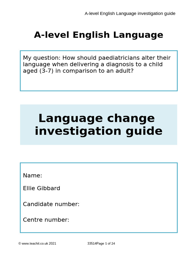 A Level English Language Coursework Booklet | PDF | Analysis | Data