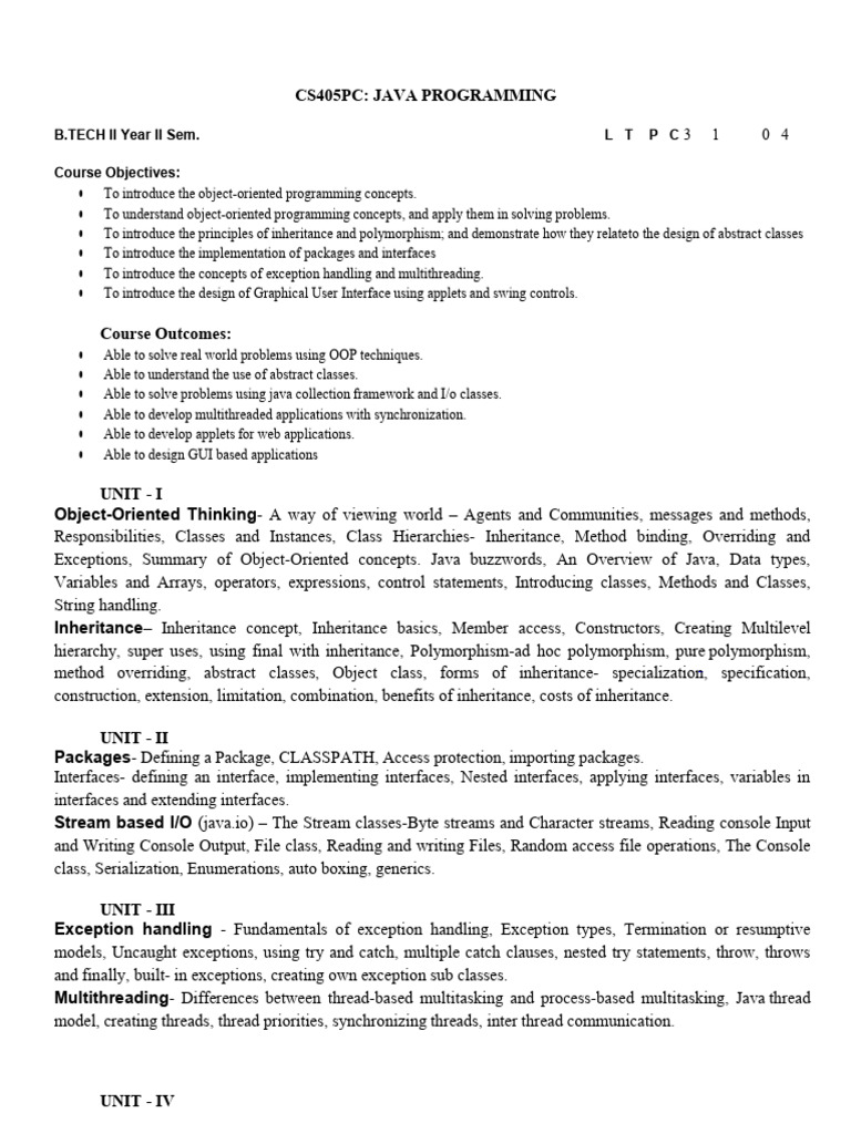 Java Programming Course Overview | PDF | Class (Computer Programming ...