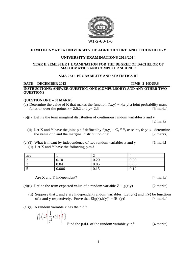 Sma 2231 - Probability and Statistics Iii | PDF | Probability Density Function | Measure Theory