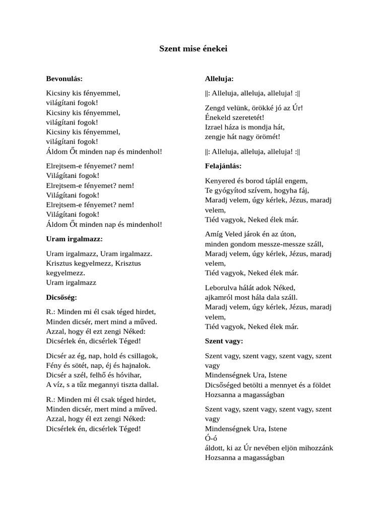 Szent Mise Énekek | PDF