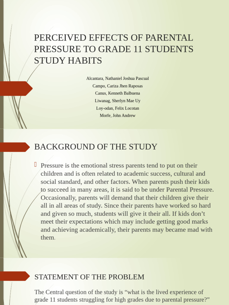 Perceived Effects of Parental Pressure To Grade 11 | PDF | Qualitative ...