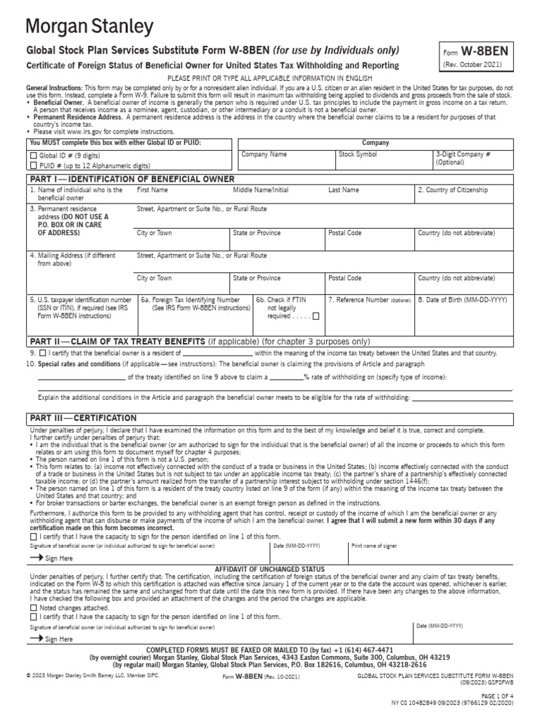 W8 Ben | PDF | Tax Treaty | Taxes