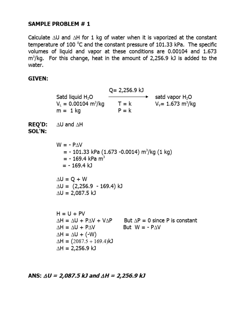 Thermo - Calculate U and H | PDF