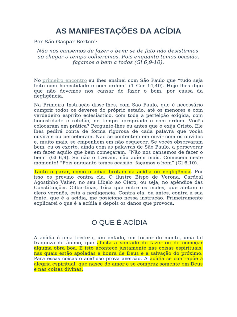 O Que é Acídia e Seus Efeitos | PDF | Pecado | Amor
