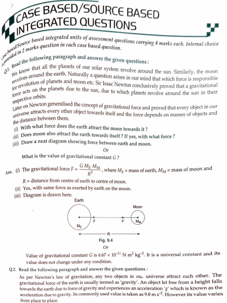 Gravitation - (Extra Questions - Case Study Based Questions, Mcqs and Assertion and Reasoning ...