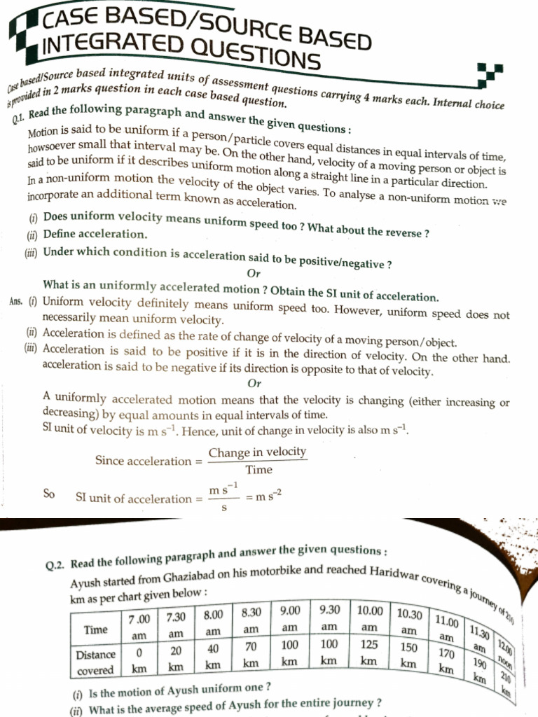 Motion (Extra Questions - Case Study, Mcqs and Assertion and Reasoning Based Questions) - For ...