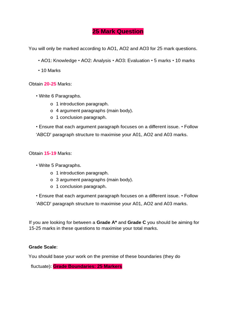 Guide to Writing 25 Mark Essays | PDF | Government | Constitutional Law