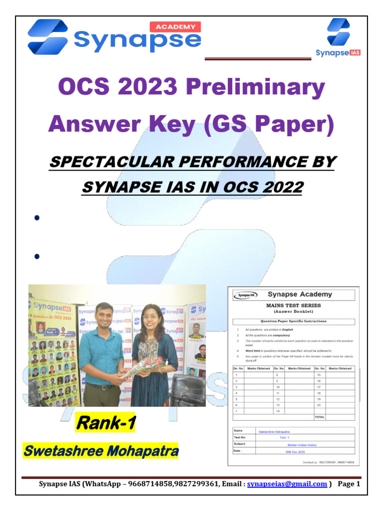 Answer Key OCS 2023 Prelim @synapse IAS | PDF