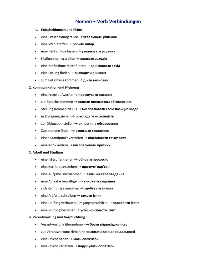 Adjektiv Nomen Verb Verbindung | PDF