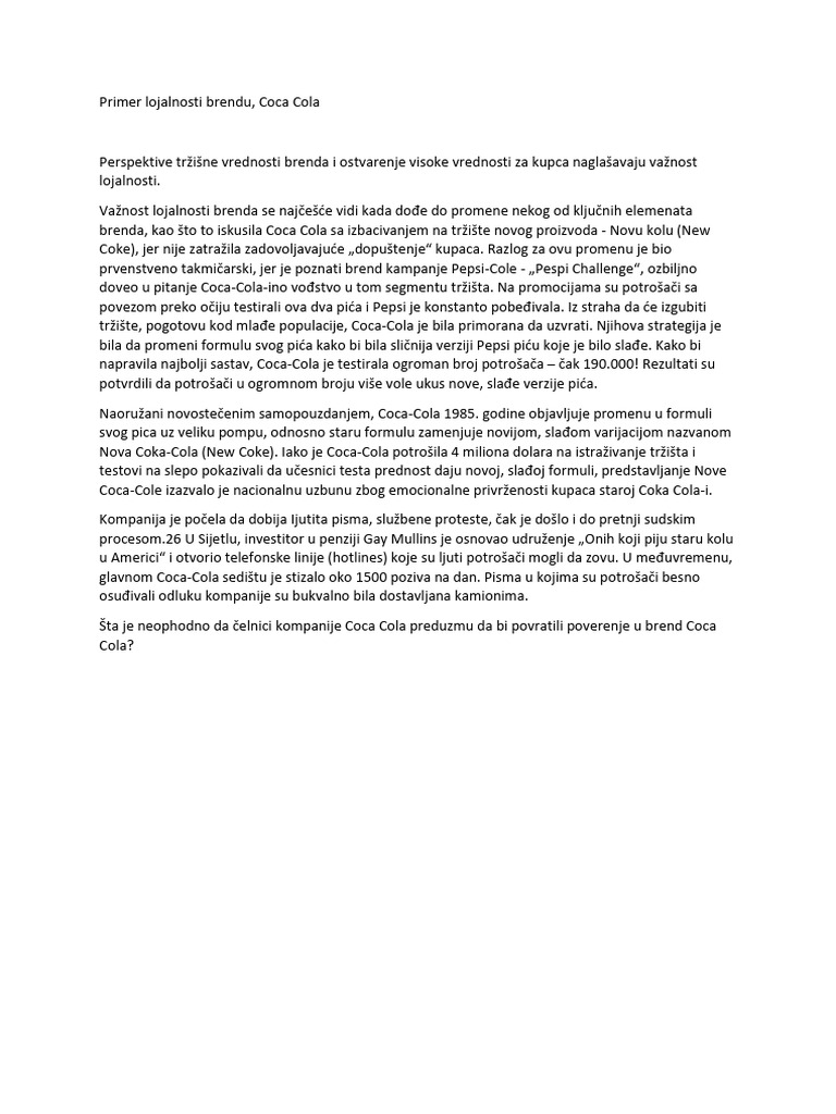 Case Study - Coca Cola | PDF