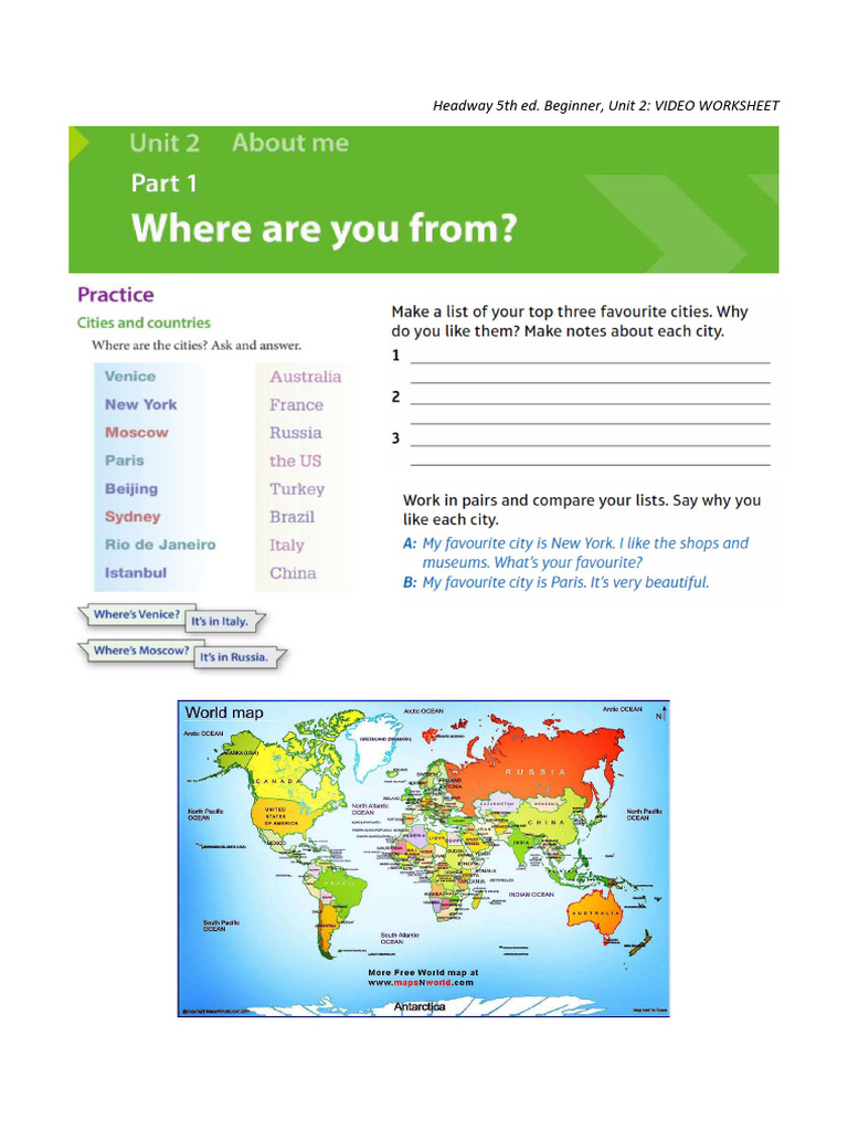 Headway_5th_ed_Video_Worksheet_Unit_2_TO_BE | PDF