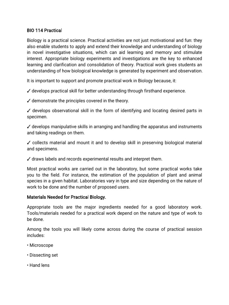 BIO 114 Practical Biology | PDF | Staining | Microscope