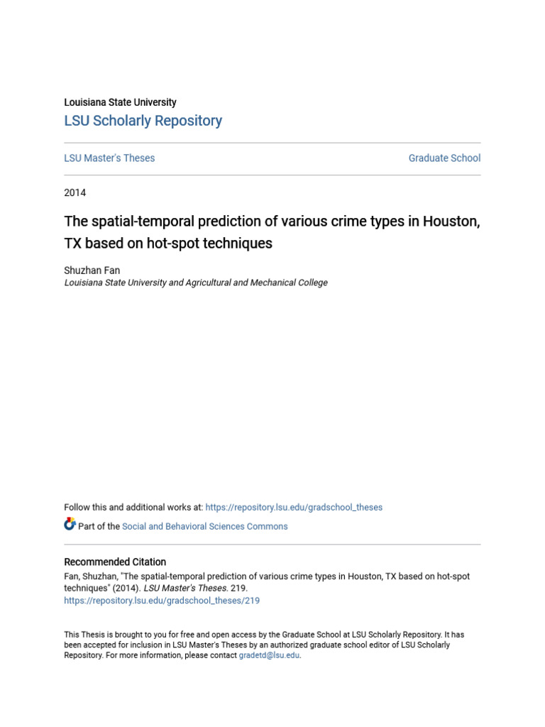 The Spatial-Temporal Prediction of Various Crime Types in Houston | PDF | Uniform Crime Reports ...