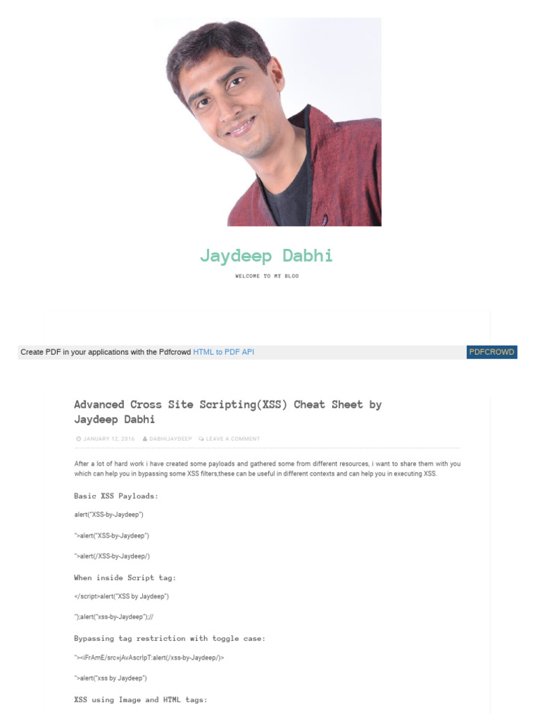 Advanced Cross Site Scripting (XSS) Cheat Sheet | PDF | Web Software ...