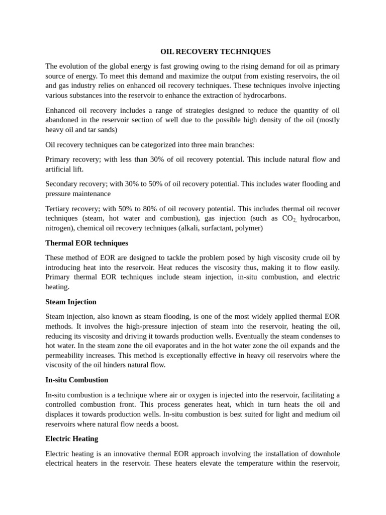 Enhanced Oil Recovery Techniques | PDF | Enhanced Oil Recovery | Petroleum