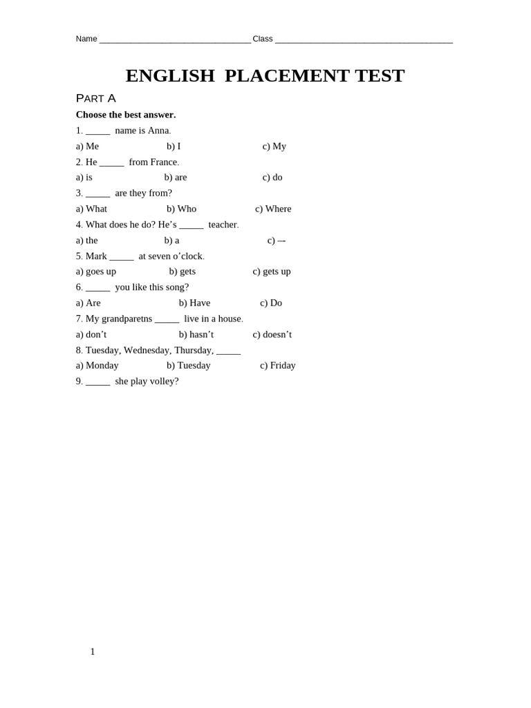 English Placement Test | PDF