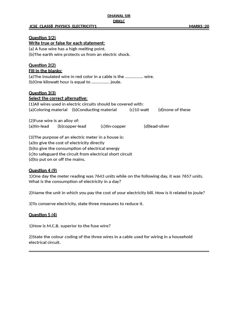 ICSE_CLASS8_PHYSICS_ELECTRICITY1 | PDF