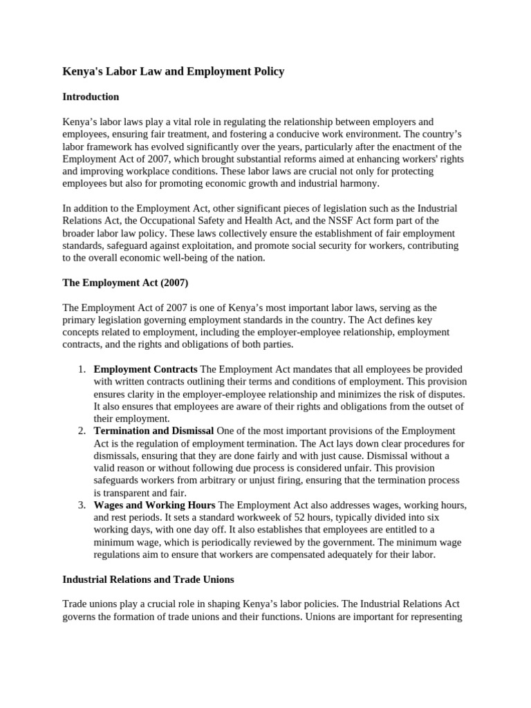 Kenya's Labor Laws Overview | PDF | Labour Law | Employment