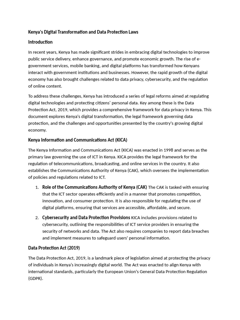 Kenya's Digital Transformation and Data Protection Laws | PDF ...