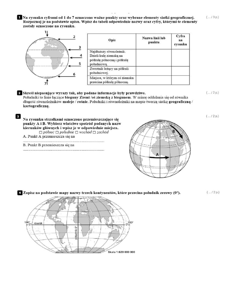 Geografia Klasa 5 (Południki I Równoleżniki) | PDF