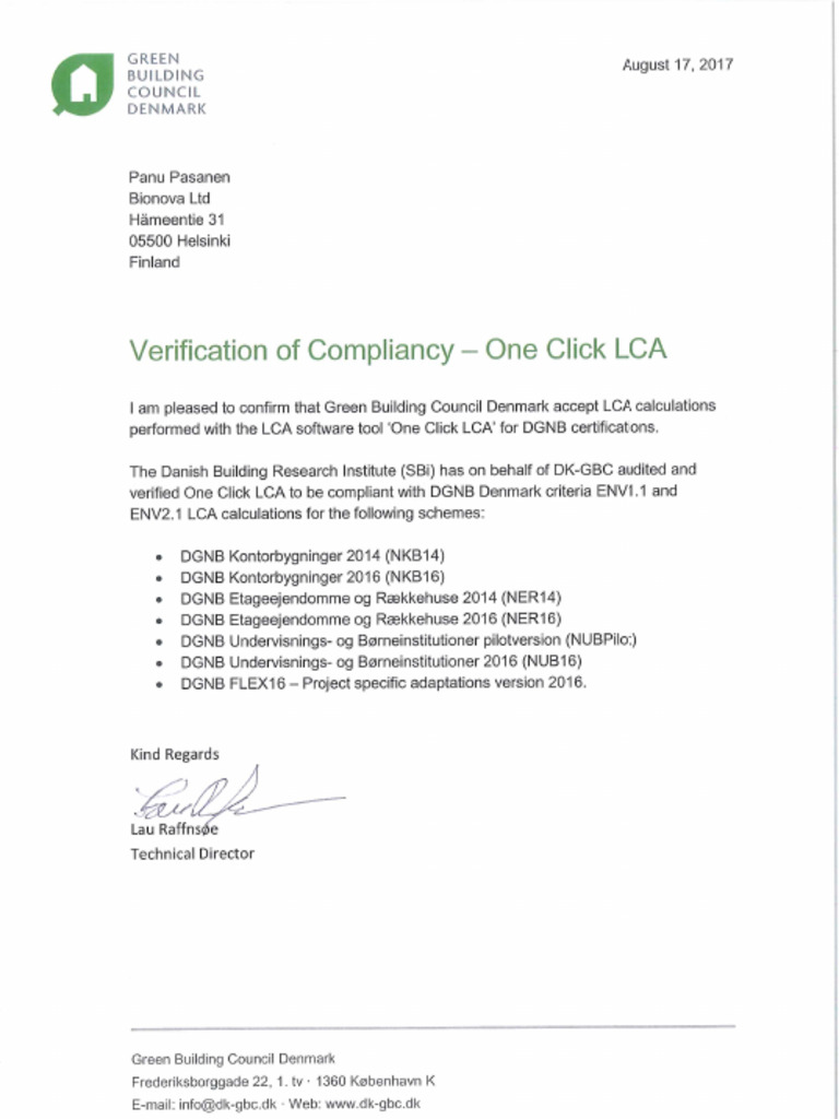 One Click LCA Compliancy For DK DGNB | PDF