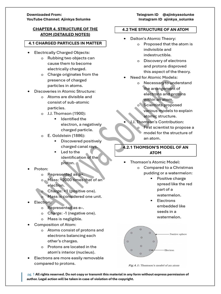 Chapter 4 Structure of Atom DETAILED NOTES FINAL | PDF | Atoms | Isotope