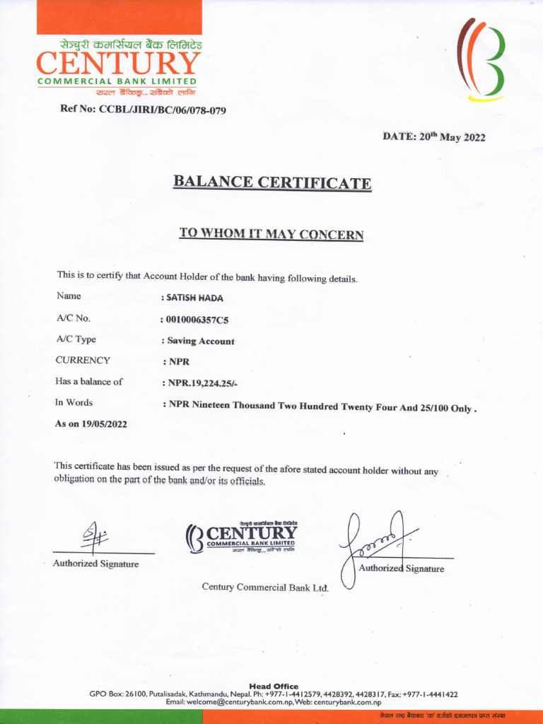 Balance Certificate | PDF