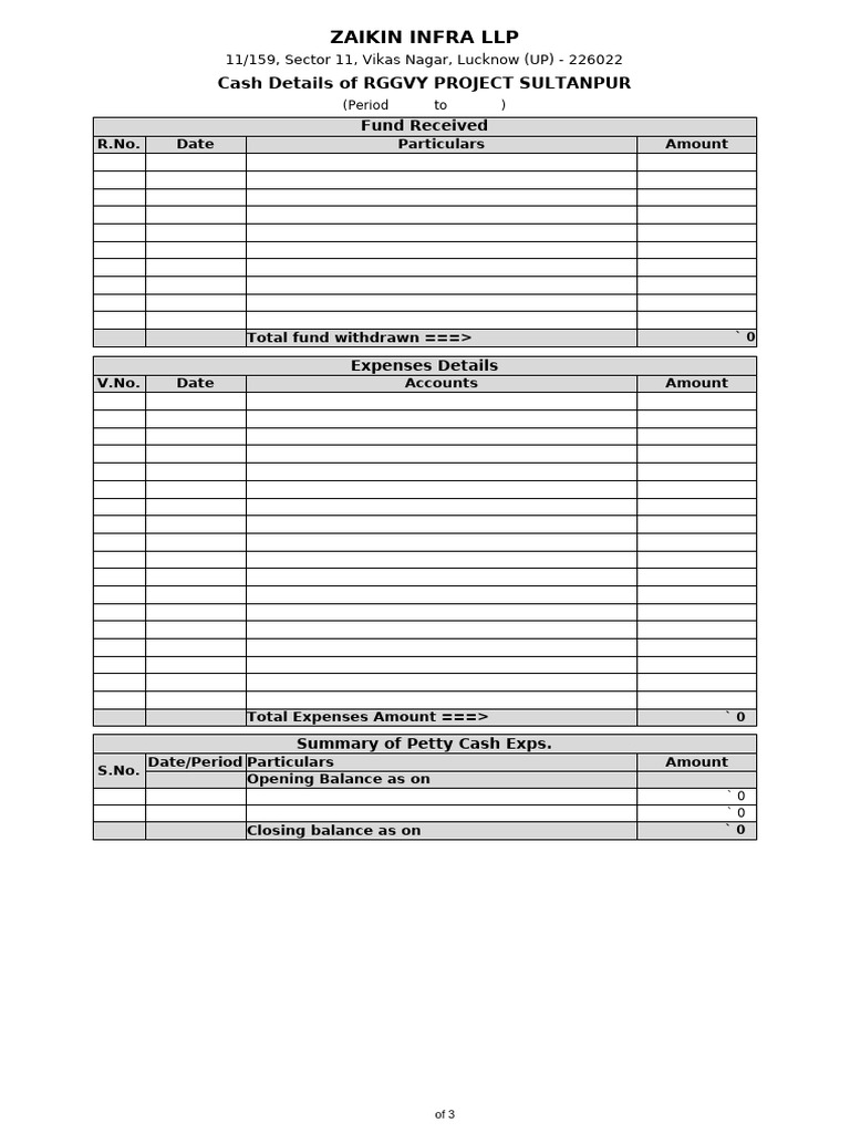 Cash Book Format For Site | PDF