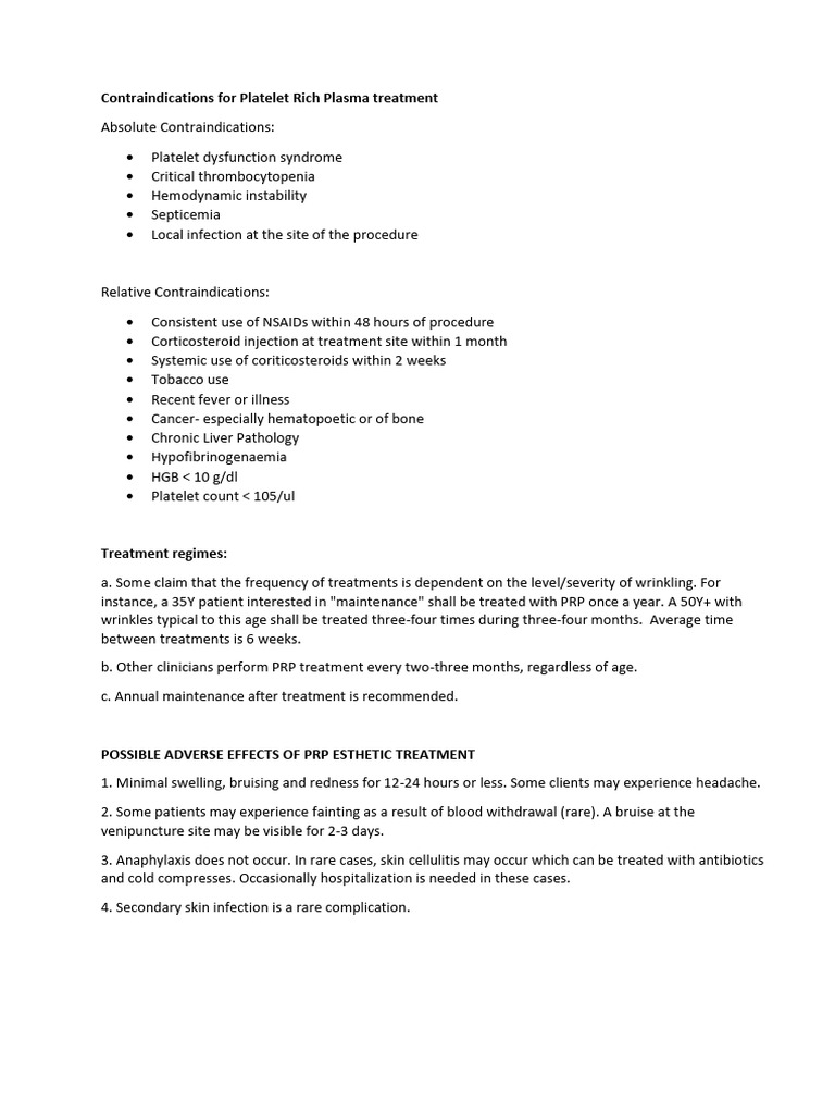 PRP Treatment Contraindications Overview | PDF