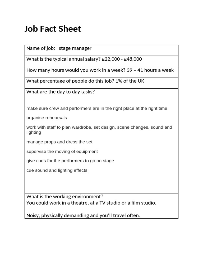 Job Fact Sheet 1 | PDF