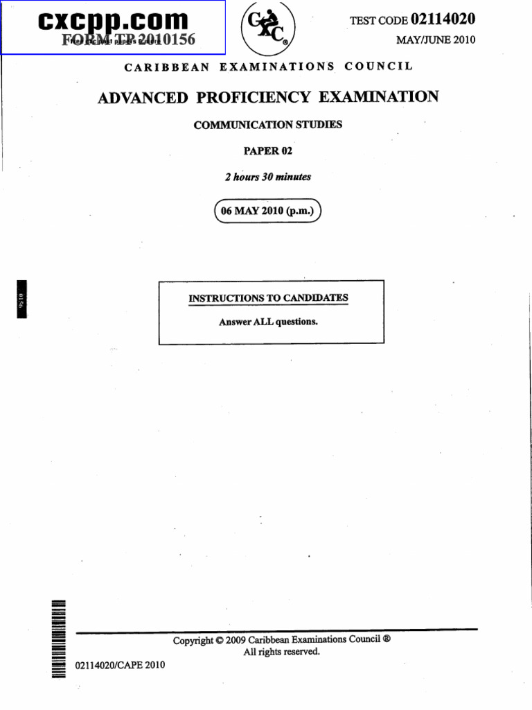 CAPE Communication Studies P2 2010 | PDF | News Broadcasting