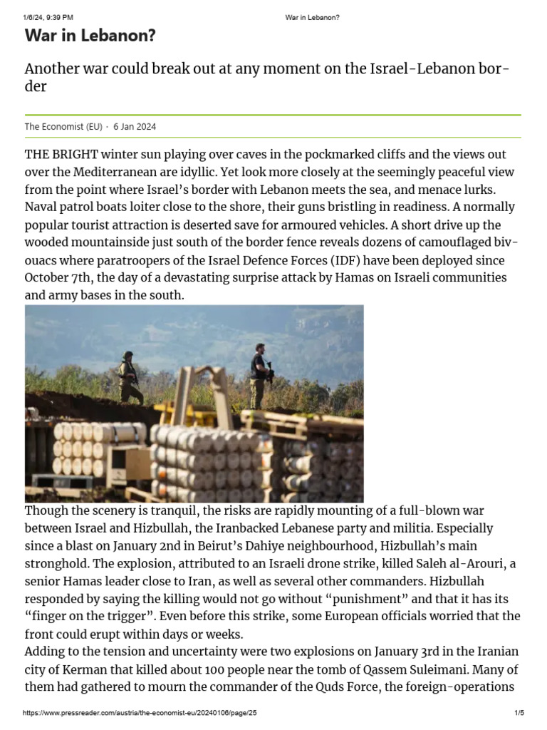 War BTW Israel and Lebanan Is Possible - The Economist | PDF | Lebanon ...