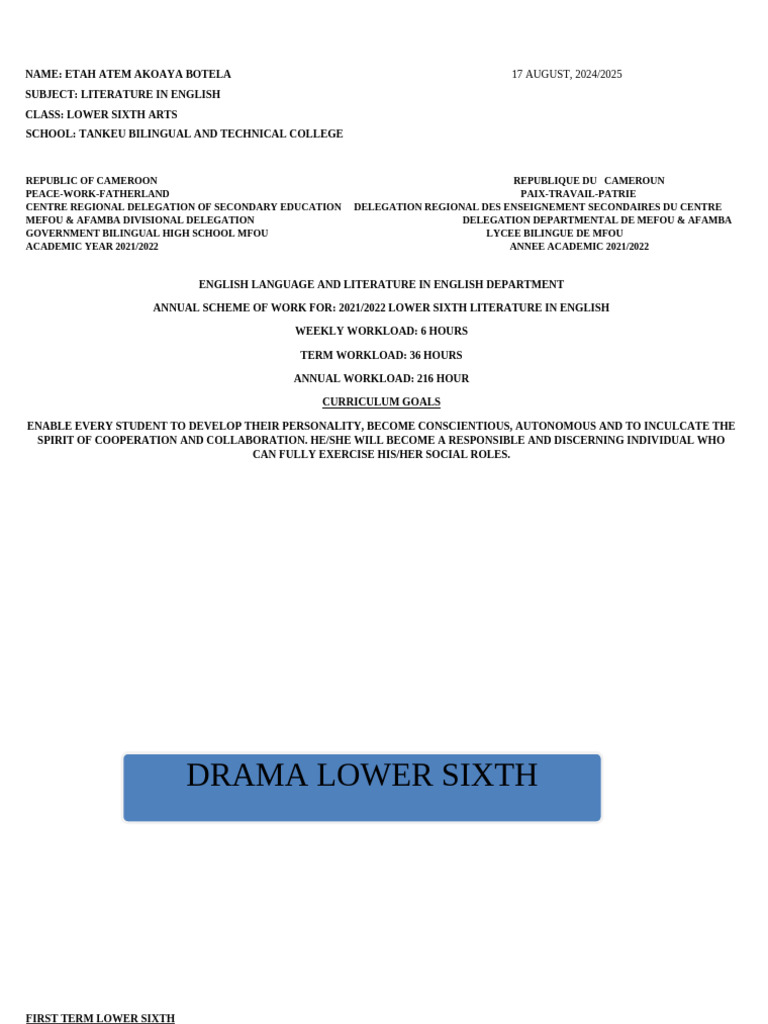 Lower Sixth New Syllabus Scheme | PDF | Poetry