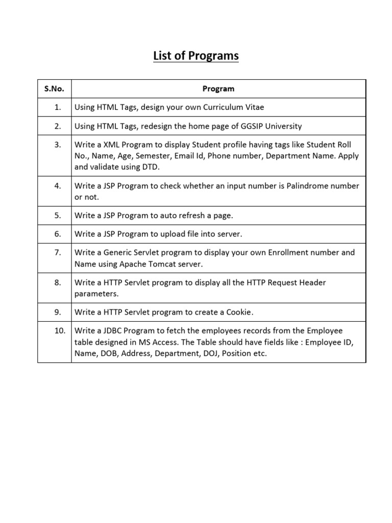 FEDT-List of Programs | PDF