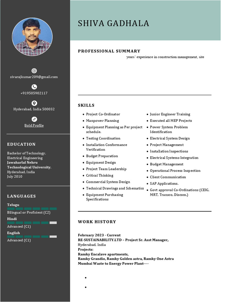 CV Siva MEP - Prjcts Formats | PDF | Waste Management | Specification (Technical Standard)