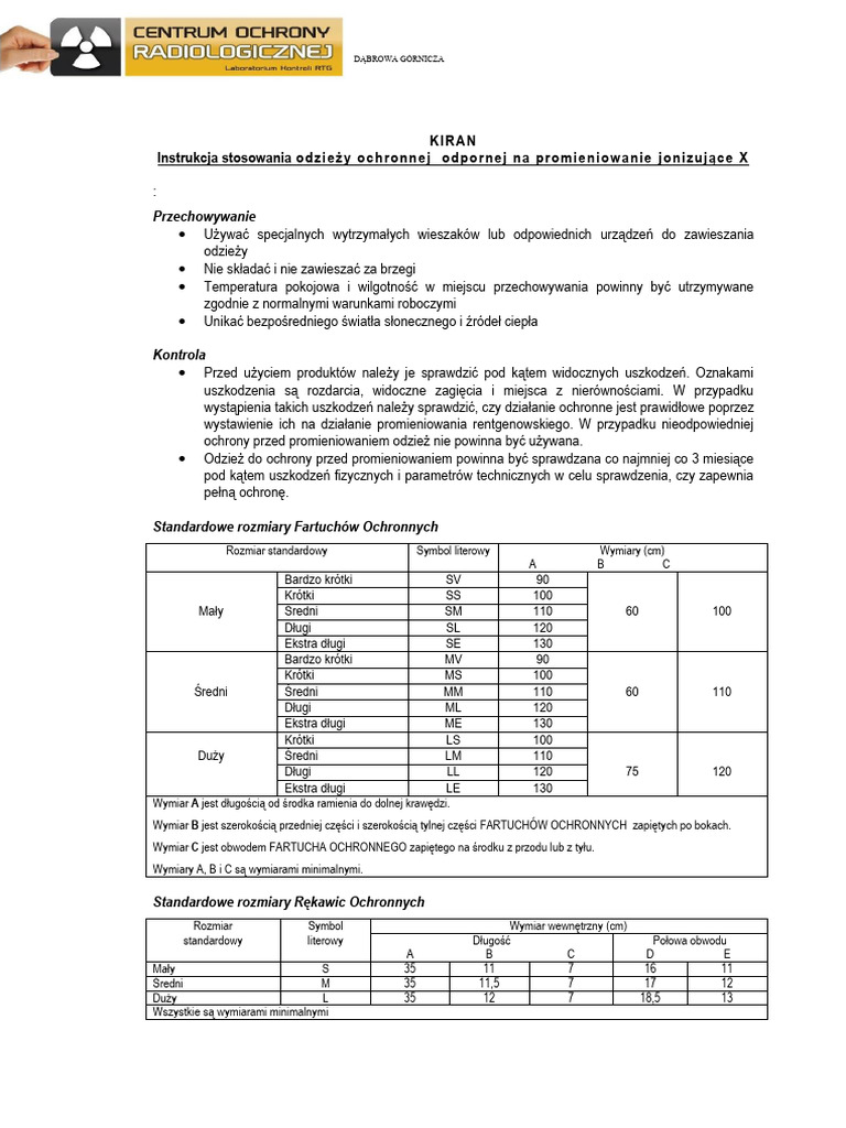 Ce Kiran Instrukcja-Fartuchy RTG | PDF