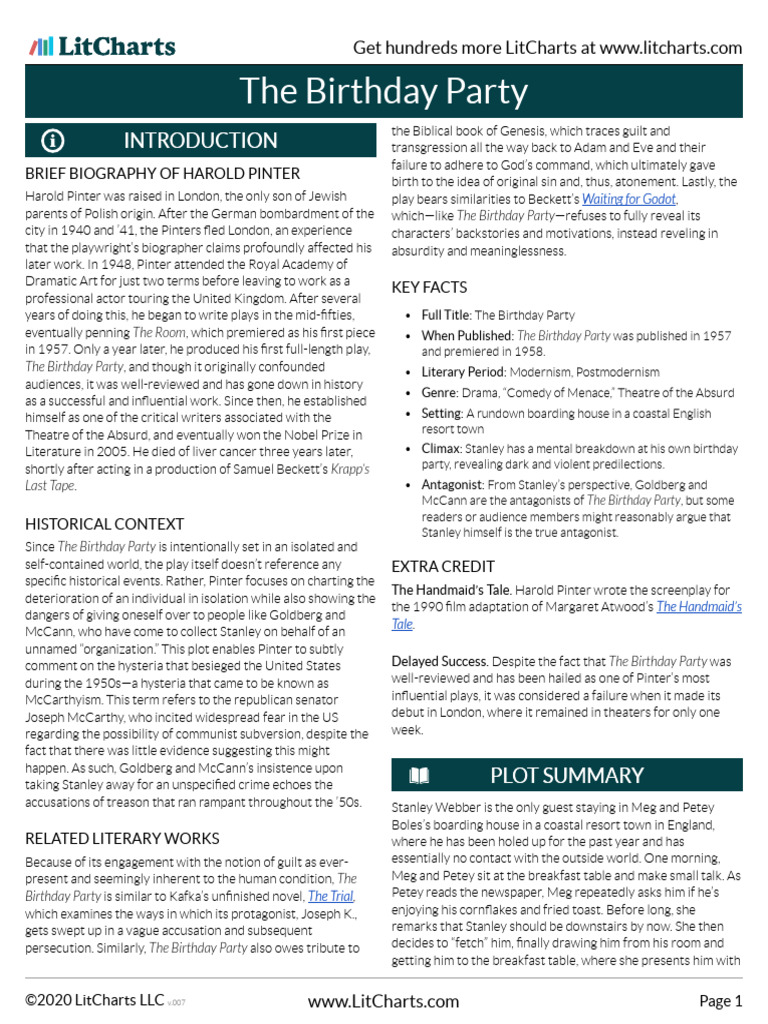 Analysis of Pinter's The Birthday Party | PDF