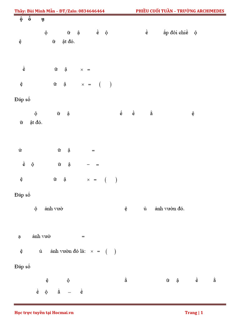 (Toán 3) Phiếu Ôn Tập Chủ Đề Diện Tích Hình Vuông, HCN | PDF