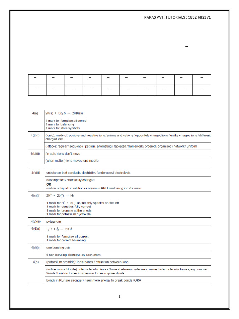 Grade 9 Chemistry Mark Scheme | PDF