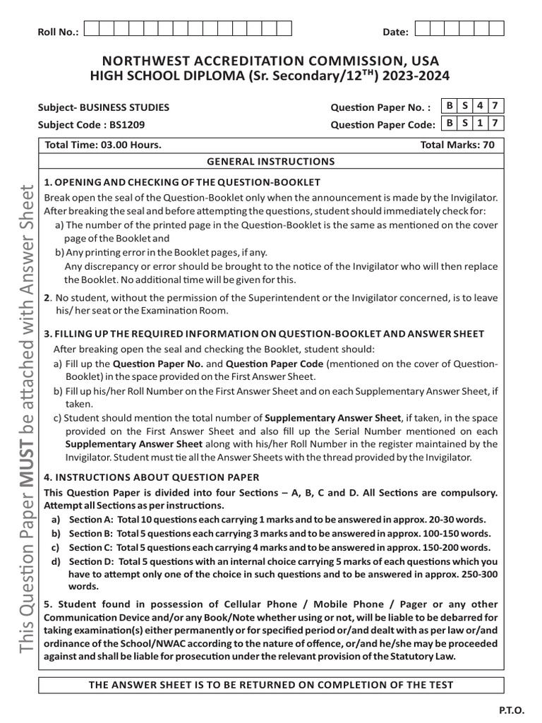 Business Studies Grade 12 Exam Guide | PDF
