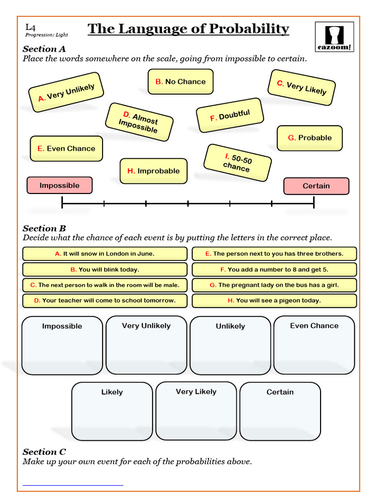 Statistics. Level 4. Probability. The Language of Probability | PDF