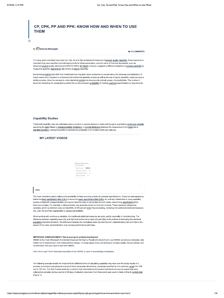 CP, CPK, PP and PPK - To Use Them | PDF