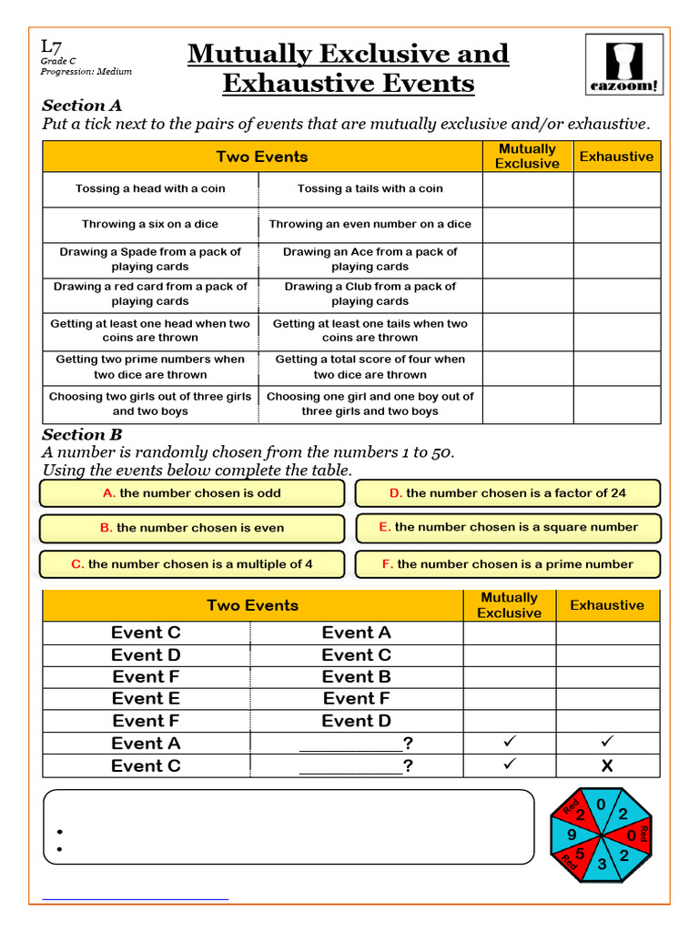 Statistics. Level 7. Probability. Mutually Exclusive and Exhaustive ...