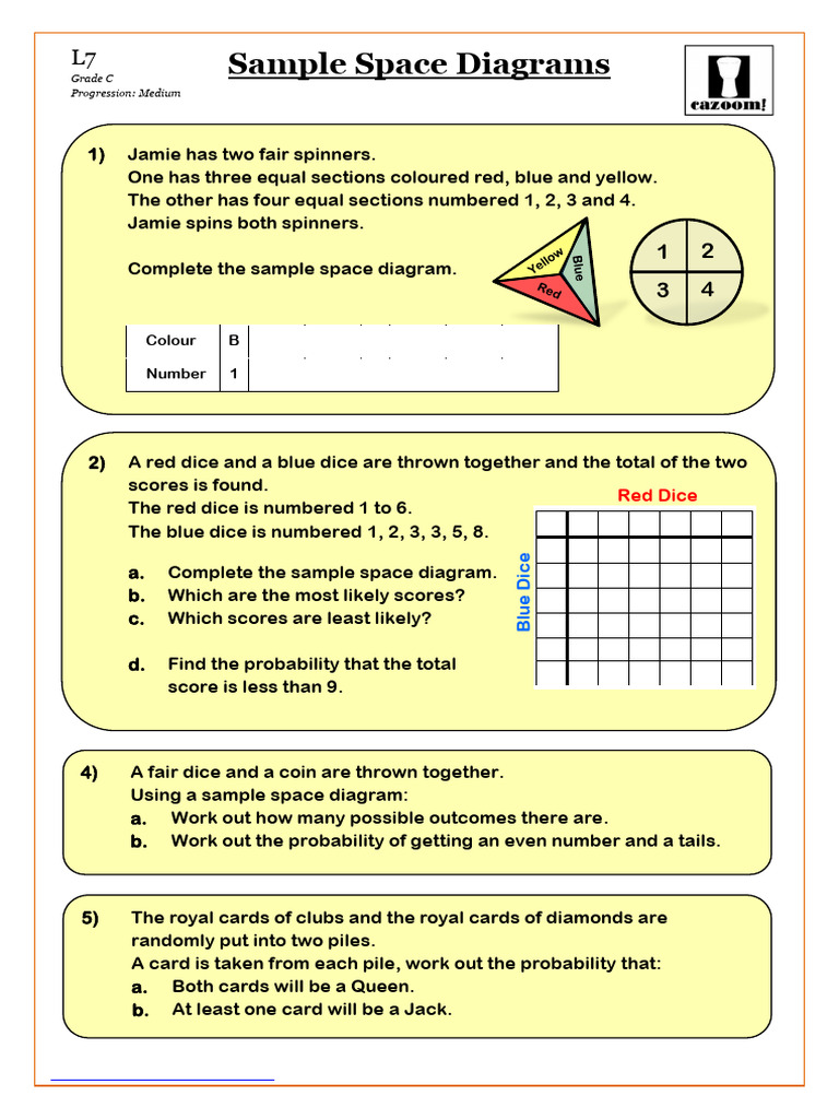 Statistics. Level 7. Probability. Sample Space Diagrams | PDF