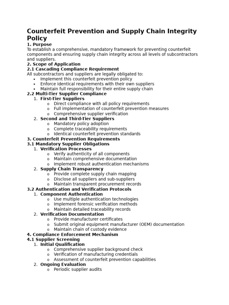 Counterfeit Prevention and Supply Chain Integrity Policy | PDF ...