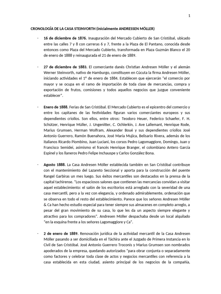 Casa Steinvorth Cronología | PDF | Venezuela